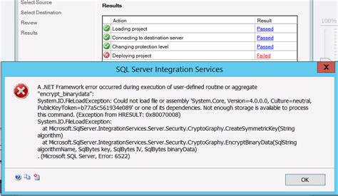 cannot deploy ssis project error during execution of encrypt binarydata