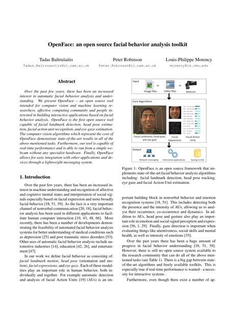 pdf openface an open source facial behavior analysis toolkit