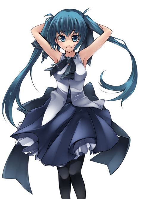 Safebooru Aqua Eyes Aqua Hair Armpits Arms Up Original Pantyhose