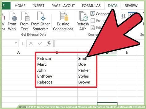 how to separate first names and last names into separate