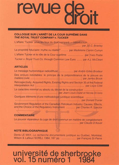 Laffaire Tucker Et Le RÔle De La Cour SuprÊme Revue De Droit De L