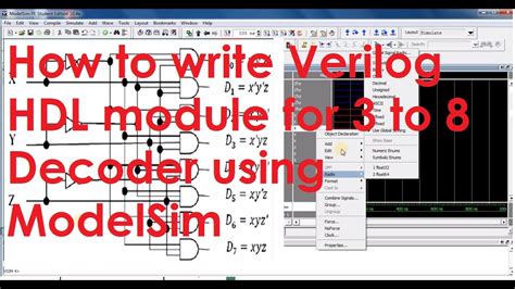 how to write verilog hdl module for 3 to 8 decoder using modelsim youtube
