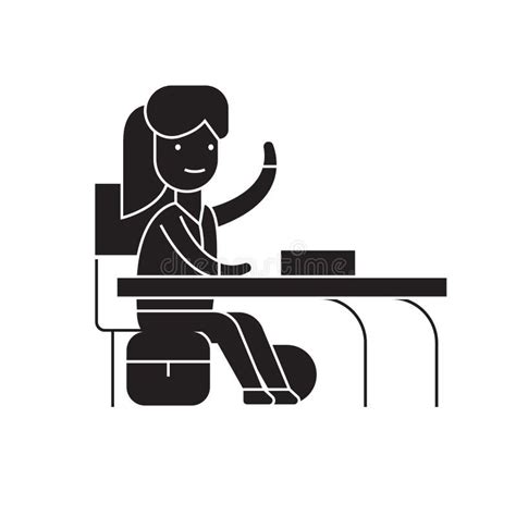 Girl At A Desk Black Vector Concept Icon Girl At A Desk Flat