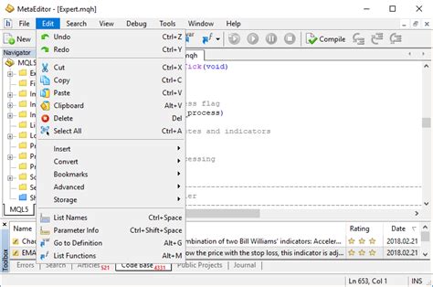 main menu metaeditor help
