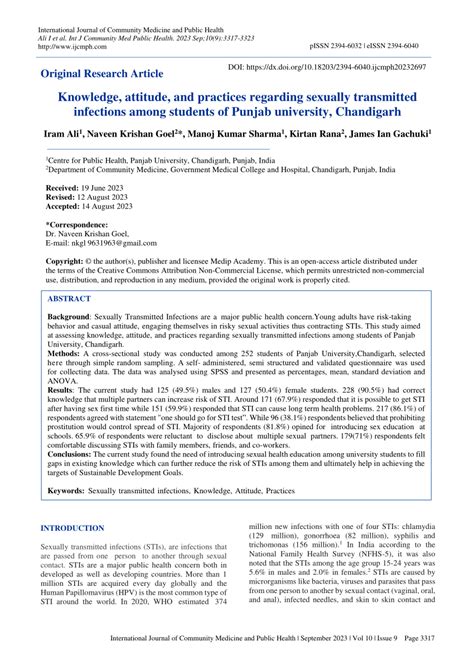 Pdf Knowledge Attitude And Practices Regarding Sexually Transmitted