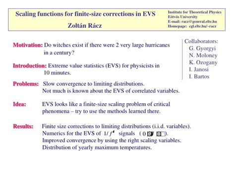 Ppt Scaling Functions For Finite Size Corrections In Evs Zoltán Rácz