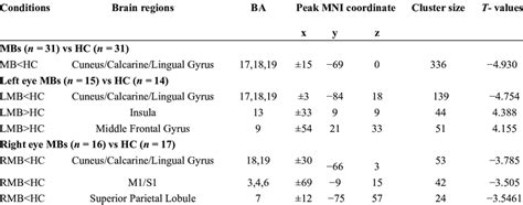 Brain Areas With Significantly Different Vmhc Values Between Two Groups