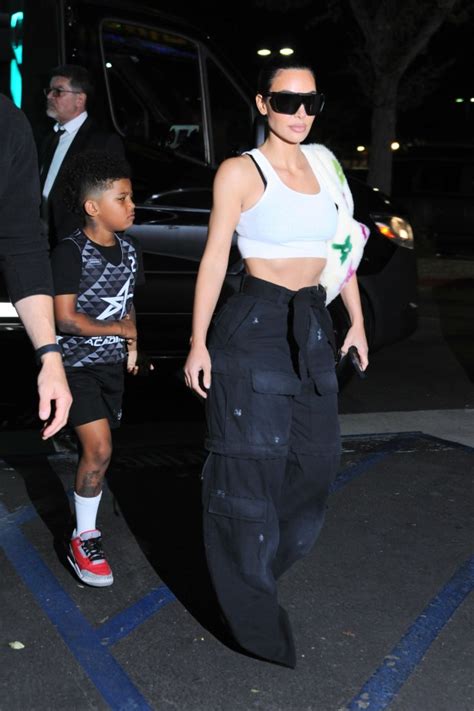 Kim Kardashian Flaunts Tiny Waist In Crop Top With Son Saint 7 For