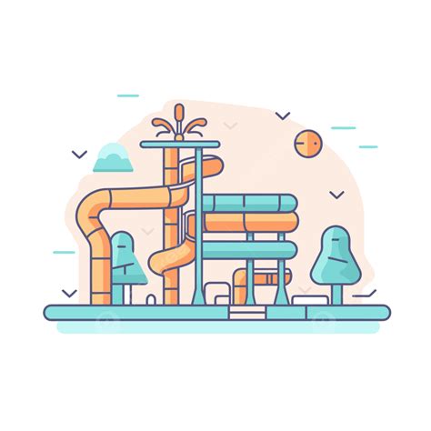 Line Style Image Of Small Pool With Water Slides Vector Waterpark