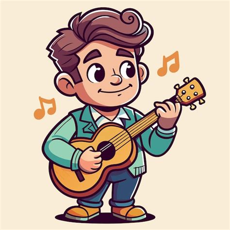 Cartoon Style Man Playing Ukulele Icon Premium Ai Generated Vector