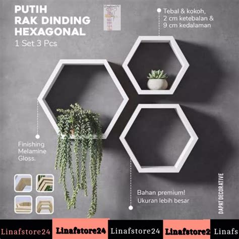 Jual Promo Rak Hexagonal Set 6 Hiasan Dinding Kayu Rak Sudut Kayu