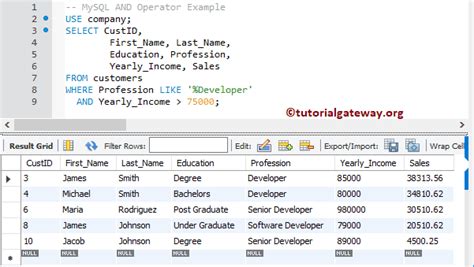 mysql and operator
