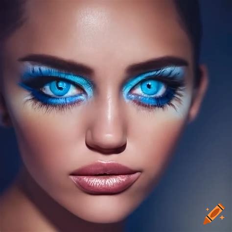 Portrait Of A Beautiful Woman With Blue Catlike Eyes On Craiyon