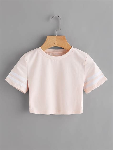 Varsity Striped Crop T Shirt Shein Sheinside Crop Tshirt Fashion