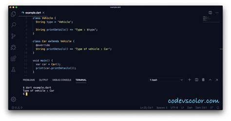 dart class inheritance extends and override codevscolor