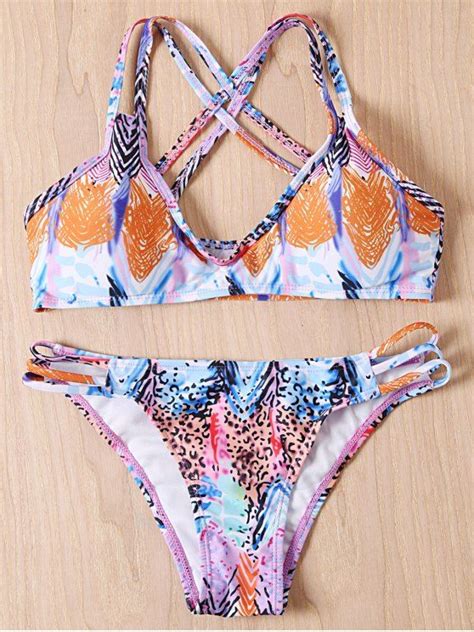 [15 Off] 2021 Crossed Printed Bikini Set In Colormix Zaful