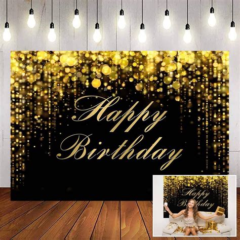 Avezano Black Gold Happy Birthday Backdrop Gold Glitter