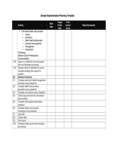 Sample Implementation Plan Template