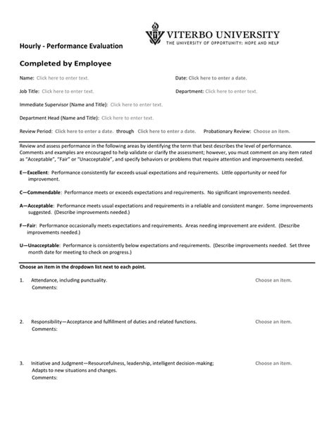 Performance Evaluation Form In Word And Pdf Formats