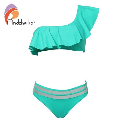 Andzhelika Bikini Women 2019 New One Shoulder Sexy Brazilian Lotus Leaf
