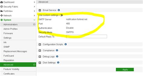 technical tip default smtp setting under email se fortinet community