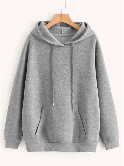 Shein Ezwear Drawstring Kangaroo Pocket Drop Shoulder Thermal Lined