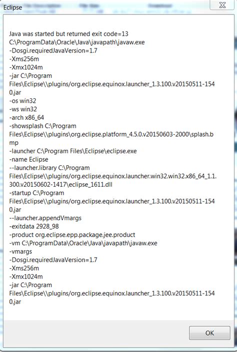 java eclipse not starting exit code 13 stack overflow
