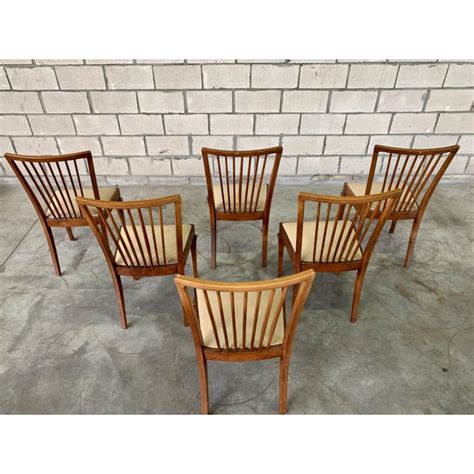 Mid Century Modern Slat Back Dining Chairs Set Of 6 Chairish
