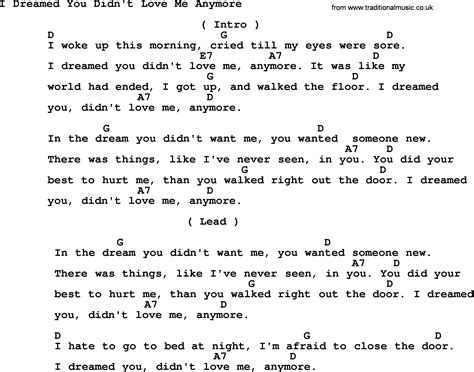 I Dreamed You Didnt Love Me Anymore By Merle Haggard Lyrics And Chords