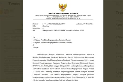 Sesuai Surat Edaran Se Bkn Tentang Pengadaan Cpns Dan Pppk Non Guru