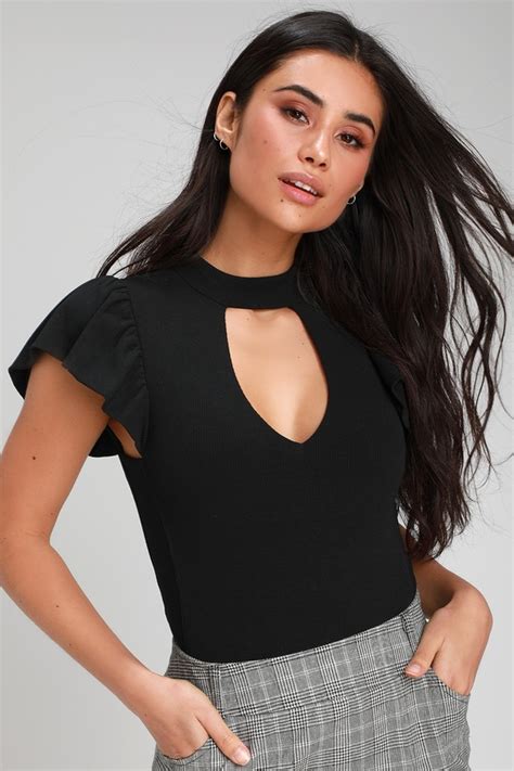 Cute Black Bodysuit Ribbed Bodysuit Mock Neck Bodysuit Lulus