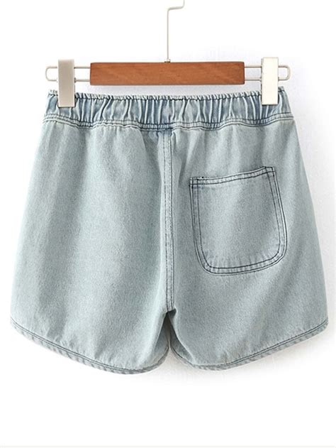 Drawstring Waist Denim Shorts Shein Sheinside