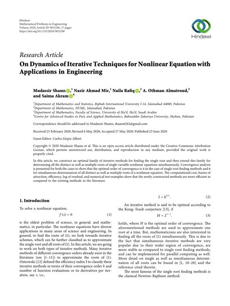 pdf on dynamics of iterative techniques for nonlinear equation with