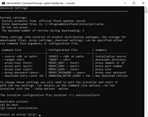 installing plesk for windows using installer console plesk obsidian