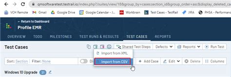 import test case s into testrail using cvs template and cfg file imits