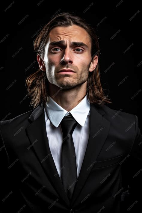 Premium Ai Image A Man With Long Hair And A Black Suit And White Shirt