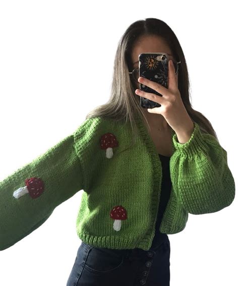Mushrooms Cardigan Wool Cardigan Knit Cardigan Chunky Etsy