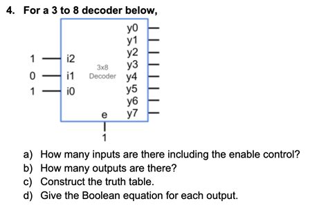 Solved 4 For A 3 To 8 Decoder Below A How Many Inputs Are