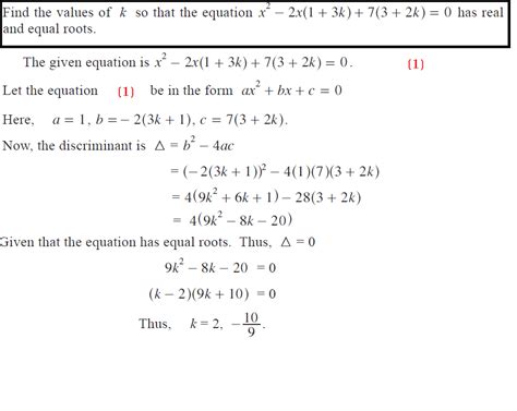 How To Find The Value Of K In A Quadratic Equation With Equal Roots
