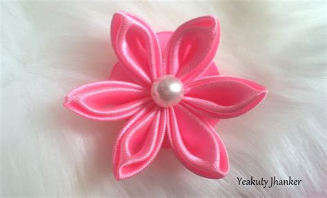 Diy How To Make A Kanzashi Ribbon Flower Fabric Flower Pins Ribbon