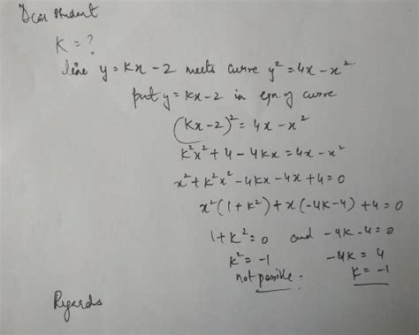 Find The Value Of K For Which The Line Y Kx 2 Meets The Cruve Y 2 4x