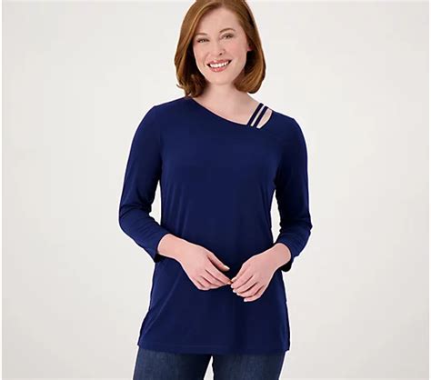 Susan Graver Liquid Knit Asymmetric Neck 3 4 Sleeve Tunic