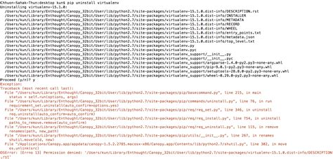 python virtualenv not working and can not be uninstalled