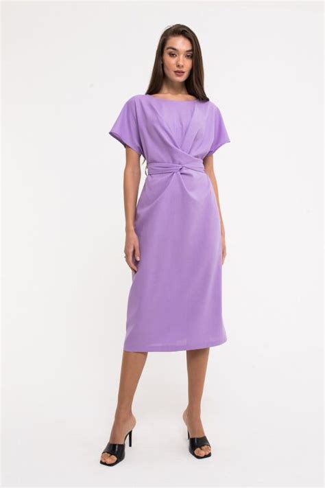 Buy Lilac Midi Linen Dress Midi Purple Color Linen Casual Style