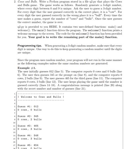 solved 2 cows and bulls write a python program stored i