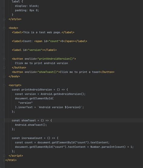 javascript interface for android webview mobikul