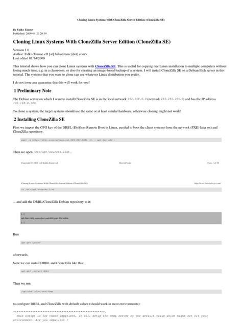 cloning linux systems with clonezilla server edition clonezilla se