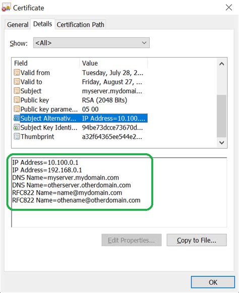 get certificate with subject alternate name san to include ip