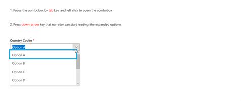 narrator can t read the fabric combobox options when