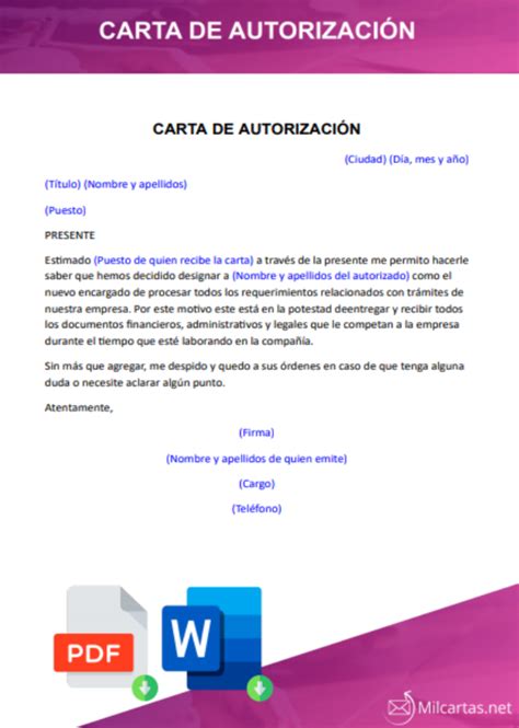 Modelos De Cartas De Autorización Para Descargar Word
